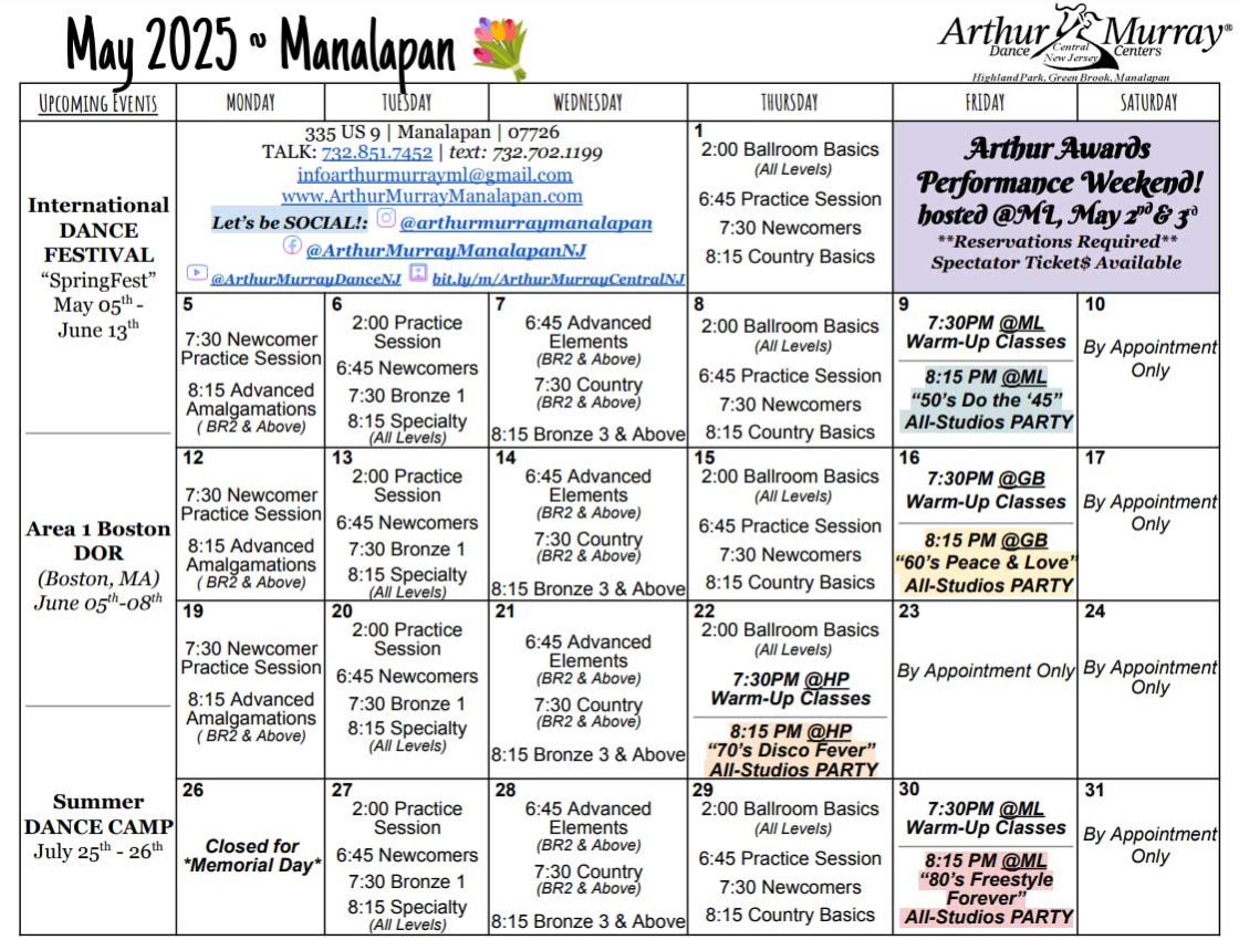 Calendar | Dance Lessons For Adults | Arthur Murray Dance Studio in Manalapan